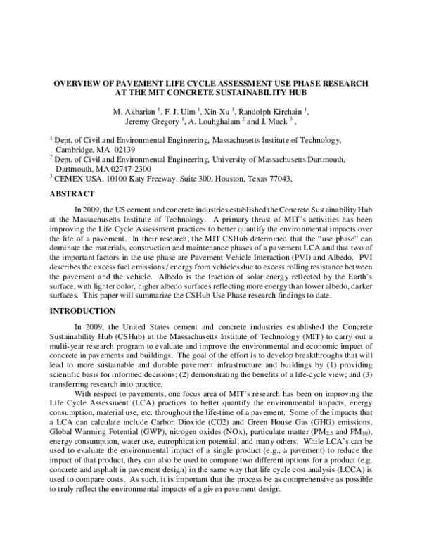 (PDF) Overview of Pavement Life Cycle Assessment Use Phase Research at ...