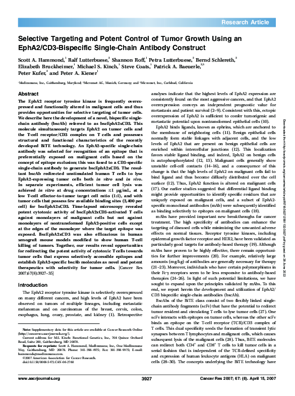 (PDF) Data from Selective Targeting and Potent Control of Tumor Growth Using an EphA2/CD3 ...