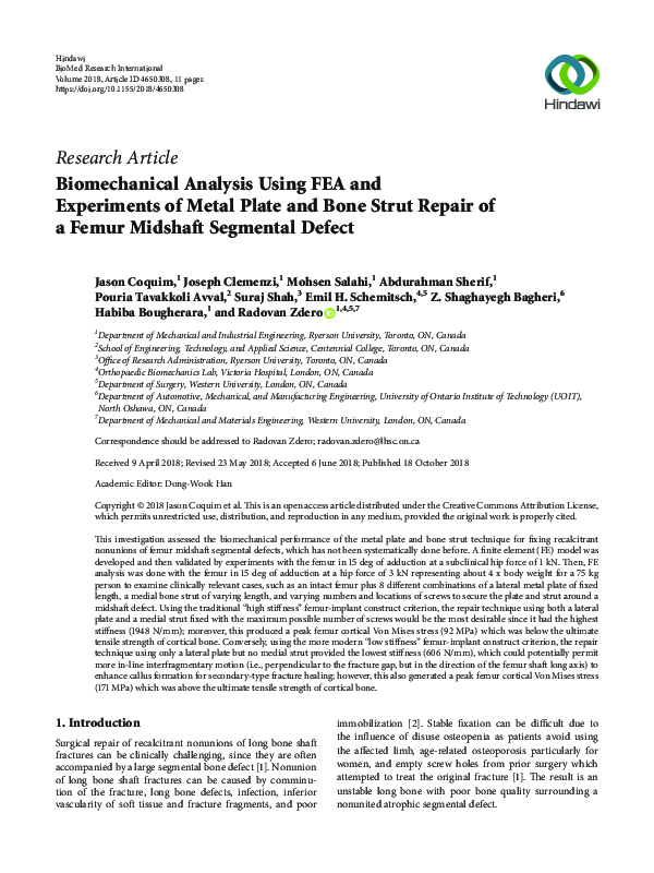 (PDF) Biomechanical Analysis Using FEA and Experiments of Metal Plate ...