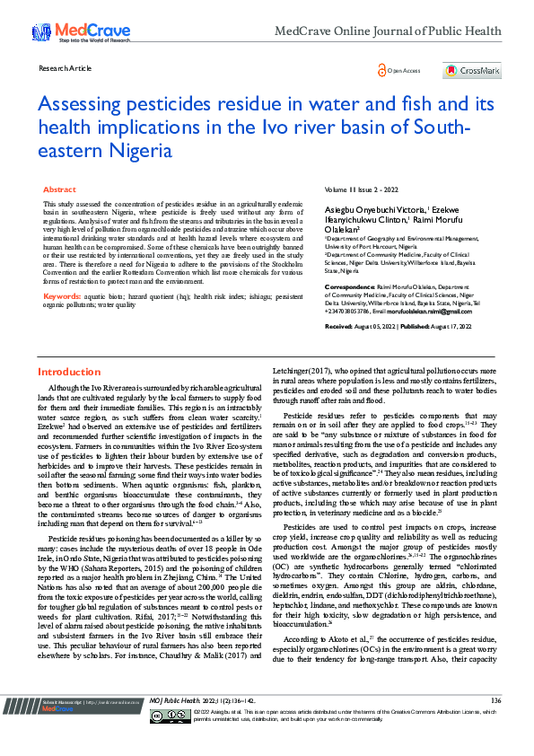 (PDF) Assessing pesticides residue in water and fish and its health ...