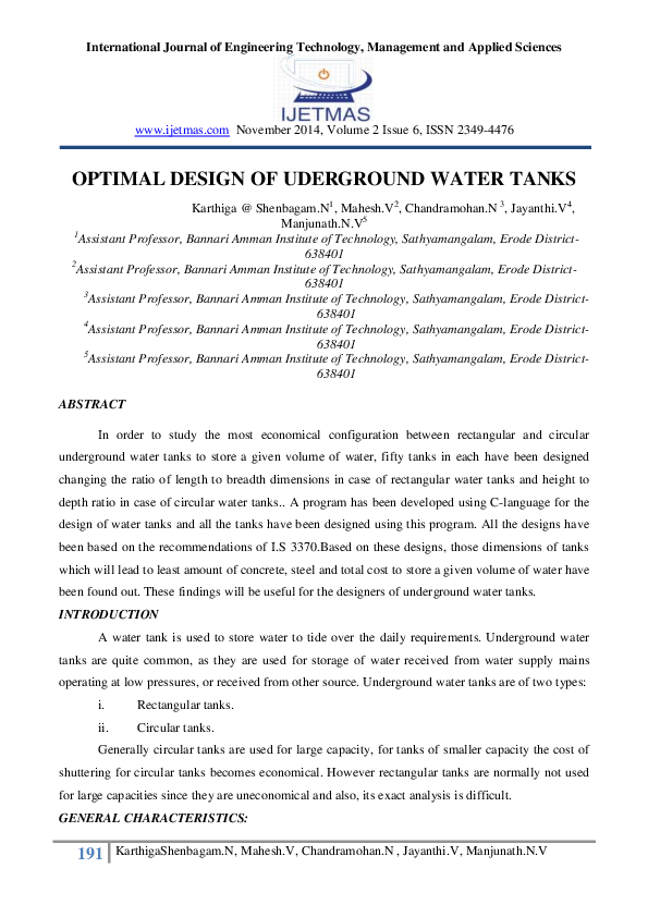 (PDF) Optimal Design of Uderground Water Tanks
