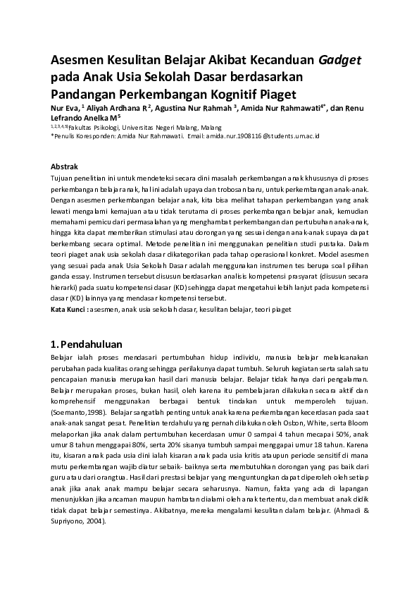 (PDF) Asesmen Kesulitan Belajar Akibat Kecanduan Gadget pada Anak Usia Sekolah Dasar berdasarkan ...