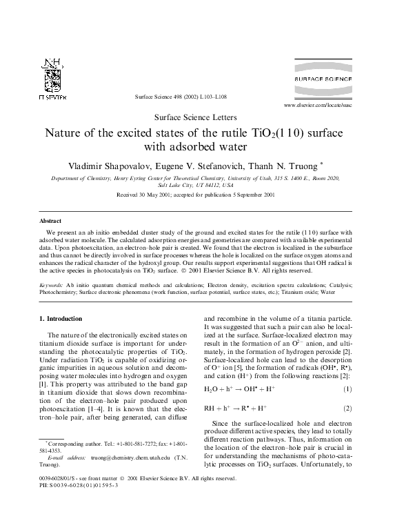 (PDF) Nature of the excited states of the rutile TiO2() surface with ...