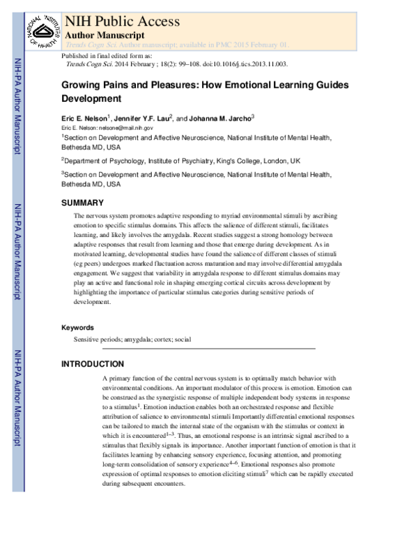 (PDF) Growing pains and pleasures: how emotional learning guides ...