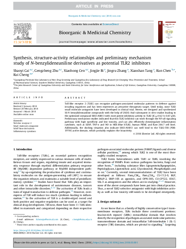 (PDF) Synthesis, structure-activity relationships and a reaction ...