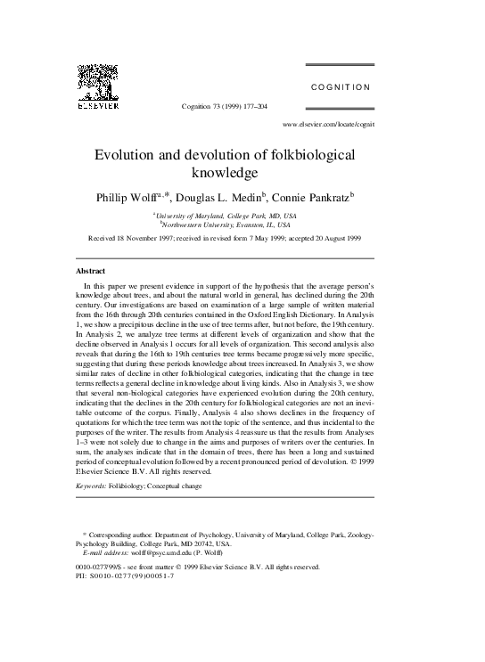 (PDF) Evolution and devolution of folkbiological knowledge