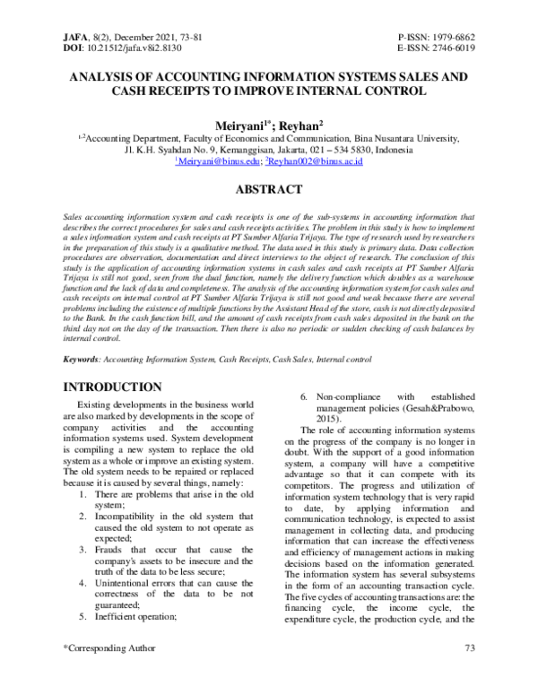(PDF) Analysis of Accounting Information Systems Sales and Cash ...