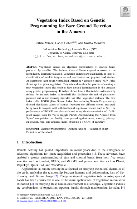 Pdf Vegetation Index Based On Genetic Programming For Bare Ground Detection In The Amazon