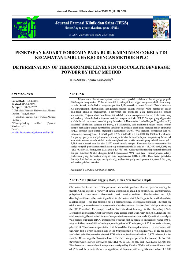 (PDF) Determination of Theobromine Levels in Chocolate Beverage Powder ...