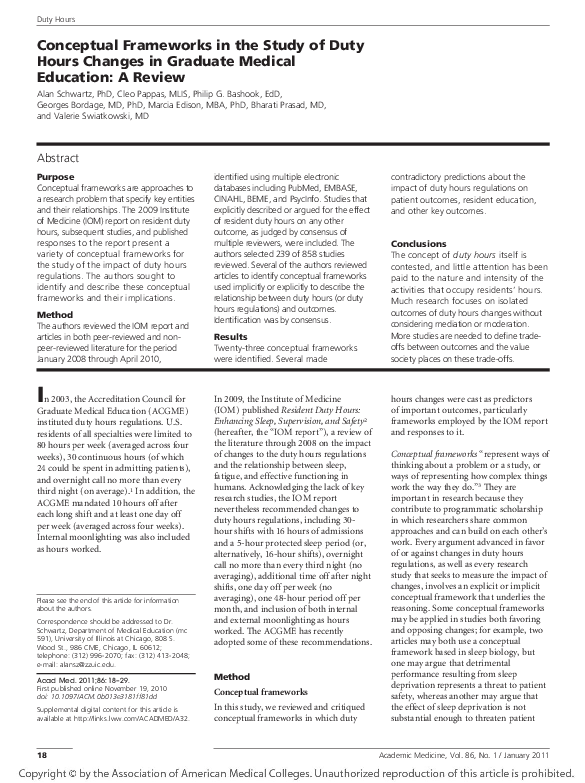 (PDF) Conceptual Frameworks in the Study of Duty Hours Changes in ...