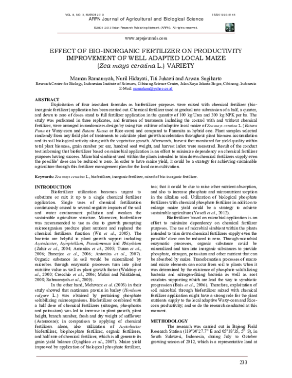 (PDF) EFFECT OF BIO-INORGANIC FERTILIZER ON PRODUCTIVITY IMPROVEMENT OF ...