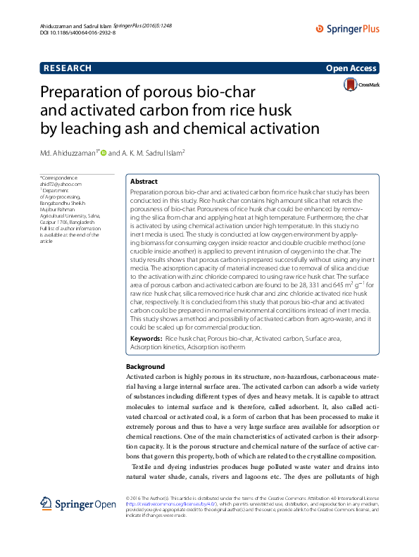(PDF) Preparation of porous bio-char and activated carbon from rice ...