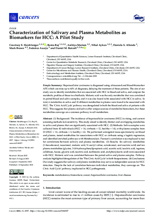 (PDF) Characterization of Salivary and Plasma Metabolites as Biomarkers ...