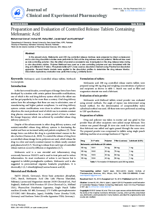 (PDF) Preparation and Evaluation of Controlled Release Tablets ...