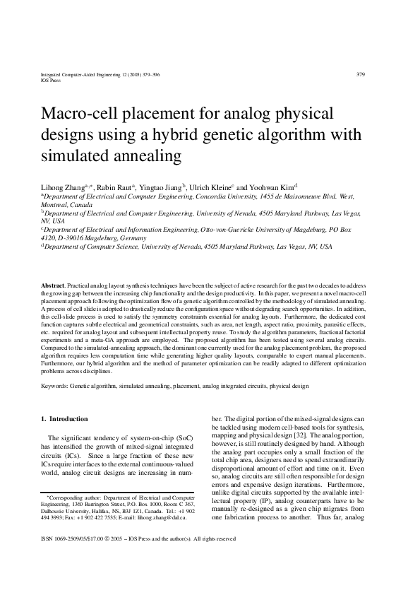 (PDF) Macro-cell placement for analog physical designs using a hybrid genetic algorithm with ...