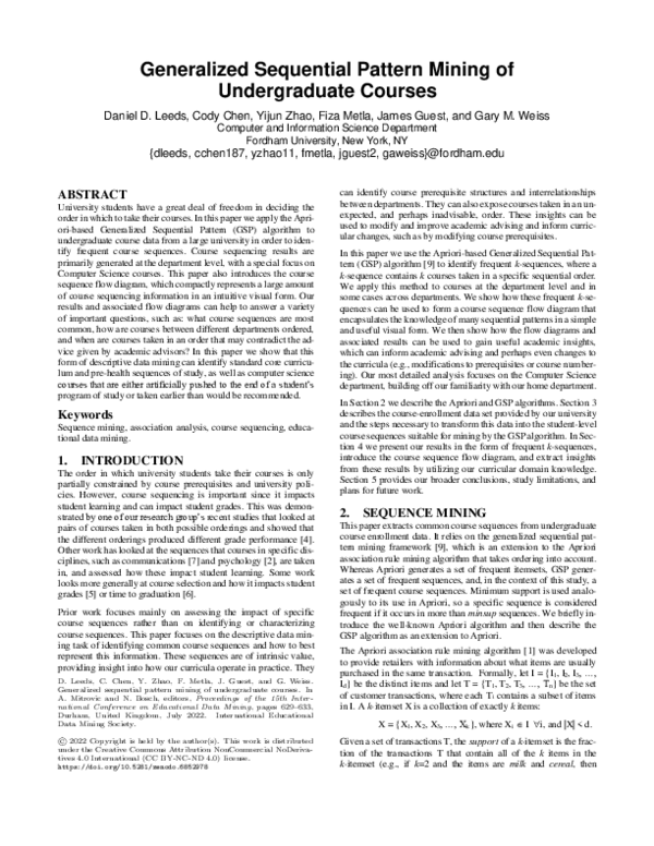 (PDF) Generalized Sequential Pattern Mining of Undergraduate Courses