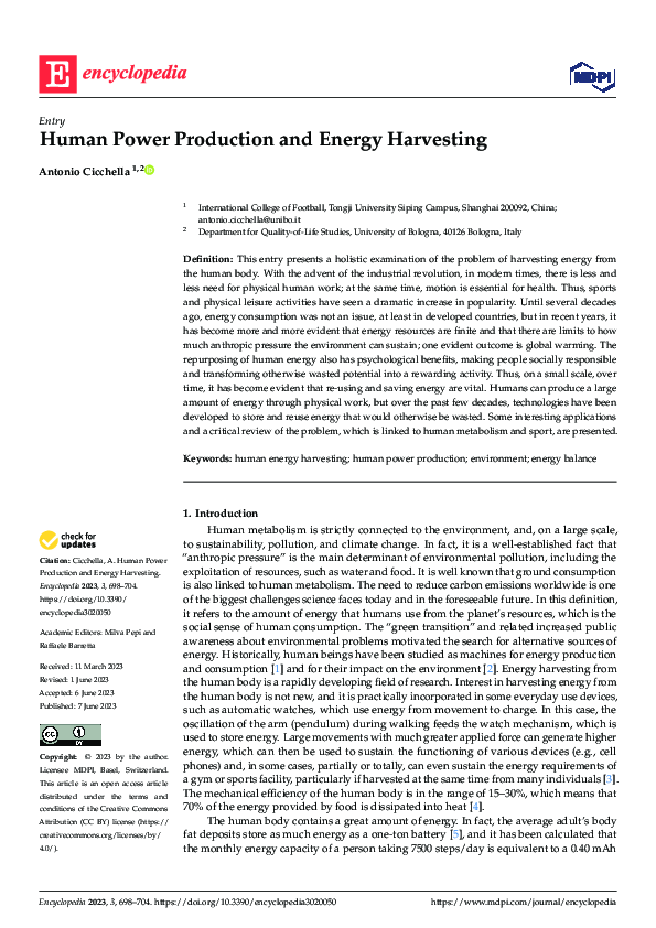 (PDF) Human Power Production and Energy Harvesting