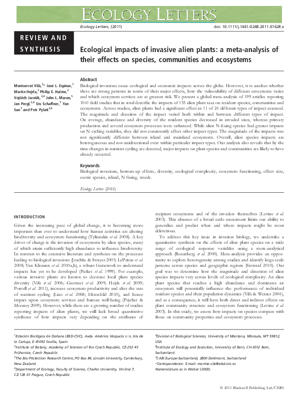 (PDF) Ecological impacts of invasive alien plants: a meta-analysis of ...