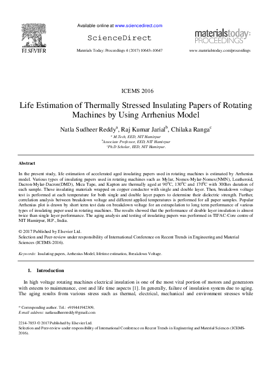 (PDF) Life Estimation of Thermally Stressed Insulating Papers of ...