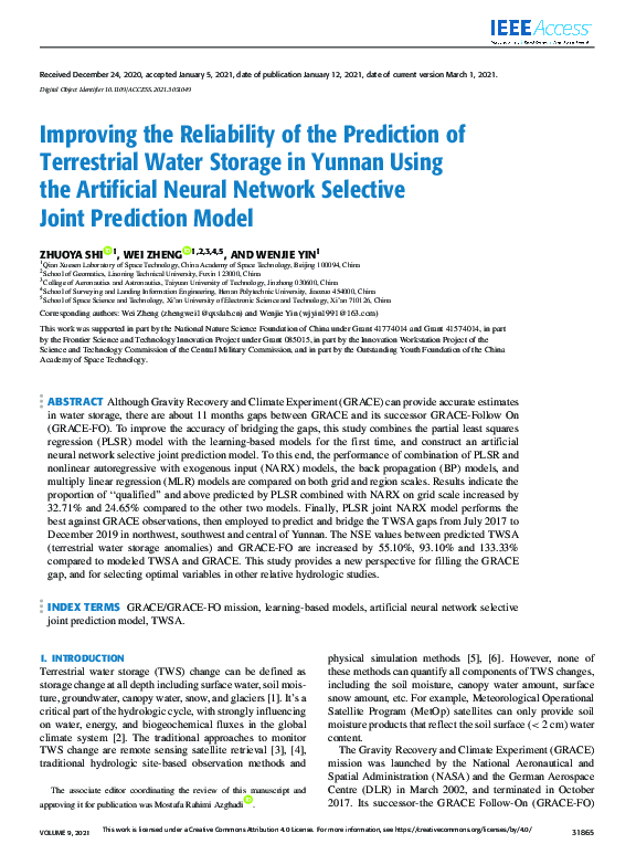 (PDF) Improving the Reliability of the Prediction of Terrestrial Water Storage in Yunnan Using ...