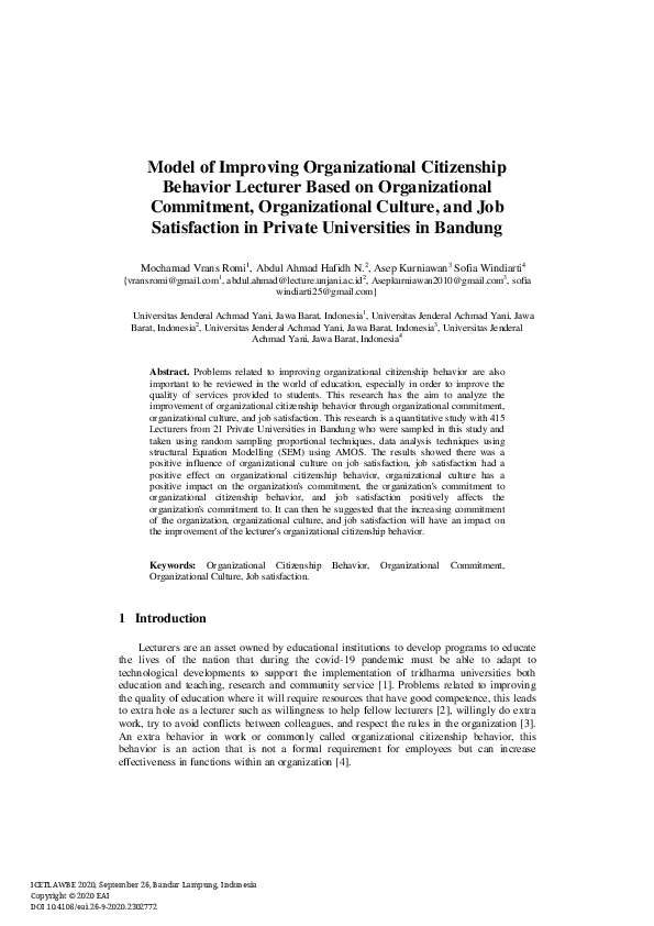 (PDF) Model of Improving Organizational Citizenship Behavior Lecturer Based on Organizational ...