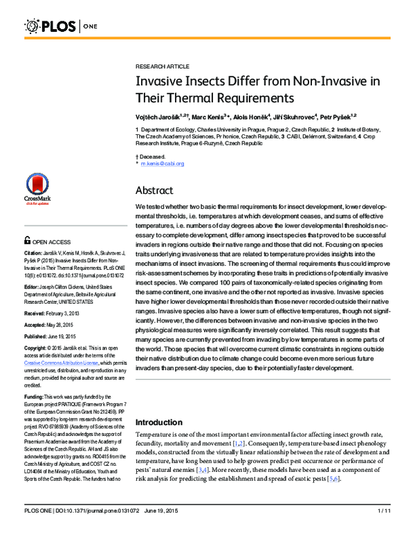 (PDF) Invasive Insects Differ from Non-Invasive in Their Thermal ...