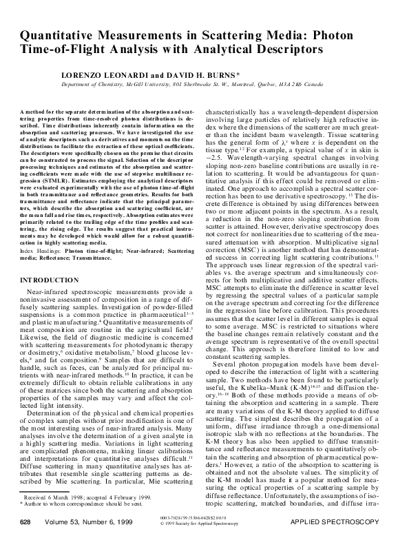(PDF) Quantitative Measurements in Scattering Media: Photon Time-of-Flight Analysis with ...