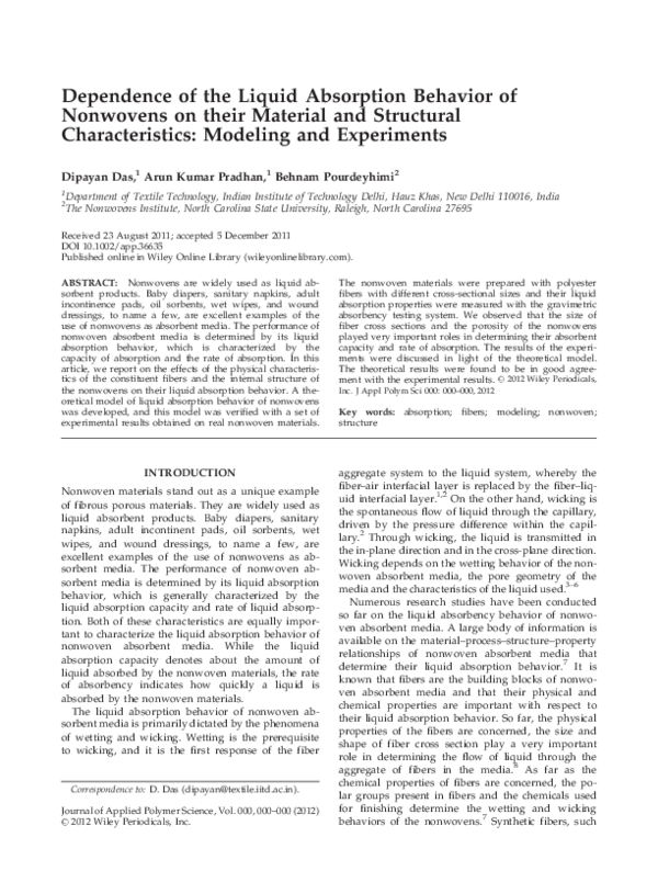 (PDF) Dependence of the liquid absorption behavior of nonwovens on ...