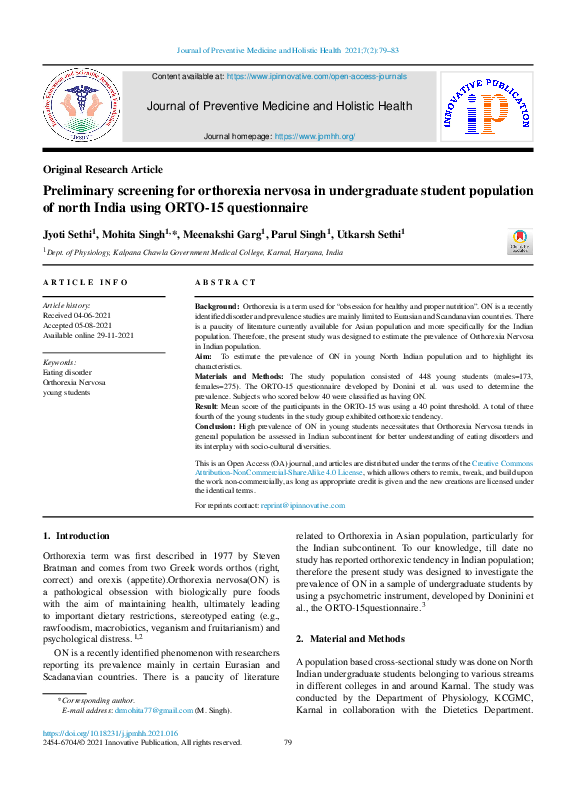 (PDF) Preliminary screening for orthorexia nervosa in undergraduate ...