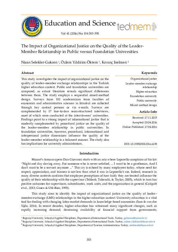 (PDF) The Impact of Organizational Justice on the Quality of the Leader ...