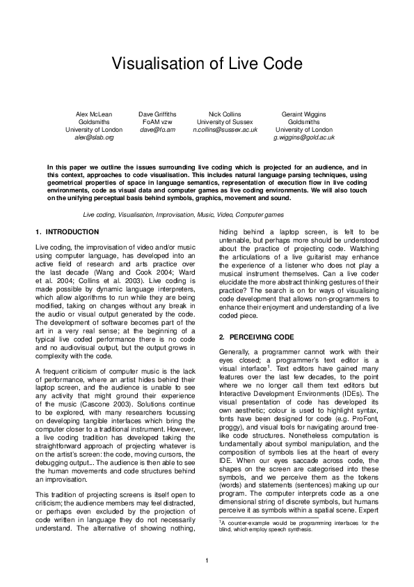 (PDF) Visualisation of live code