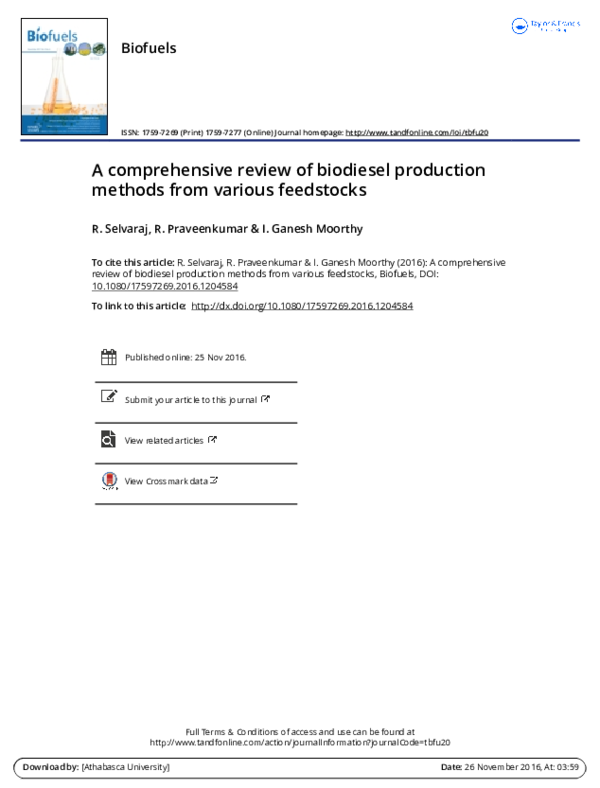 (PDF) A Comprehensive Review of Biodiesel Production Method and Characterization from Microalgae