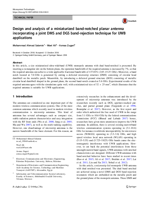 (PDF) Design and analysis of a miniaturized band-notched planar antenna ...