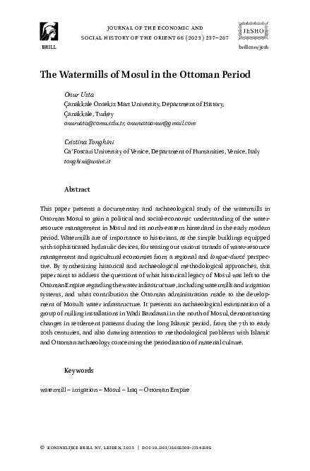 (PDF) The Watermills of Mosul in the Ottoman Period