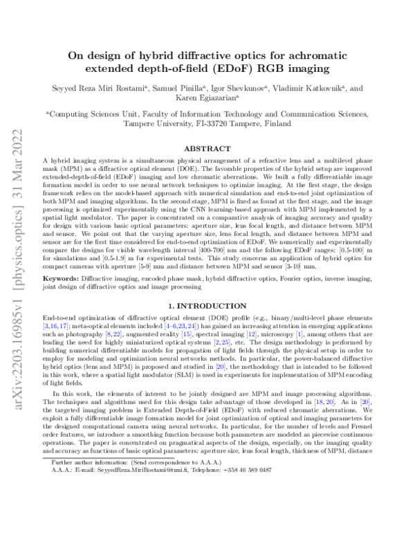 (PDF) On design of hybrid diffractive optics for achromatic extended depth-of-ﬁeld (EDoF) RGB ...