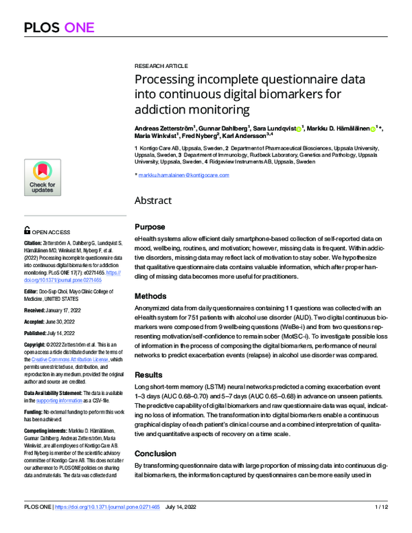 (PDF) Processing incomplete questionnaire data into continuous digital biomarkers for addiction ...