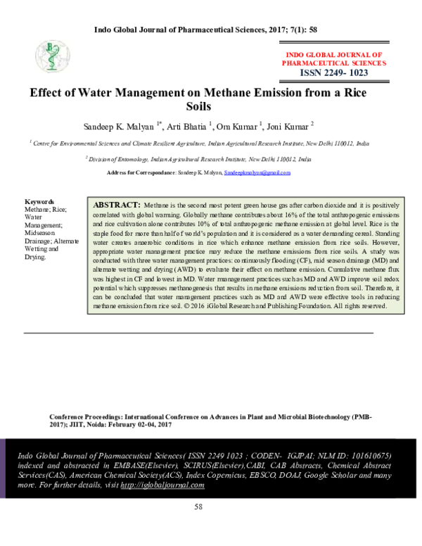 (PDF) Effect of Water Management on Methane Emission from a Rice Soils