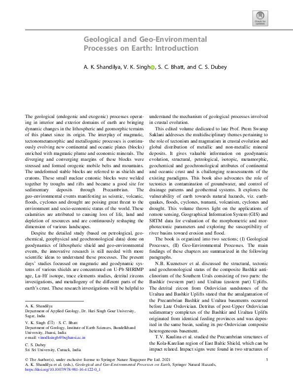 (PDF) Geological and Geo-Environmental Processes on Earth: Introduction