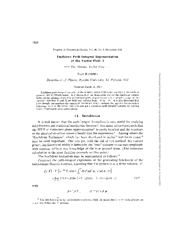 (PDF) Euclidean Path-Integral Representation of the Vector Field. I: The Massive Vector Case