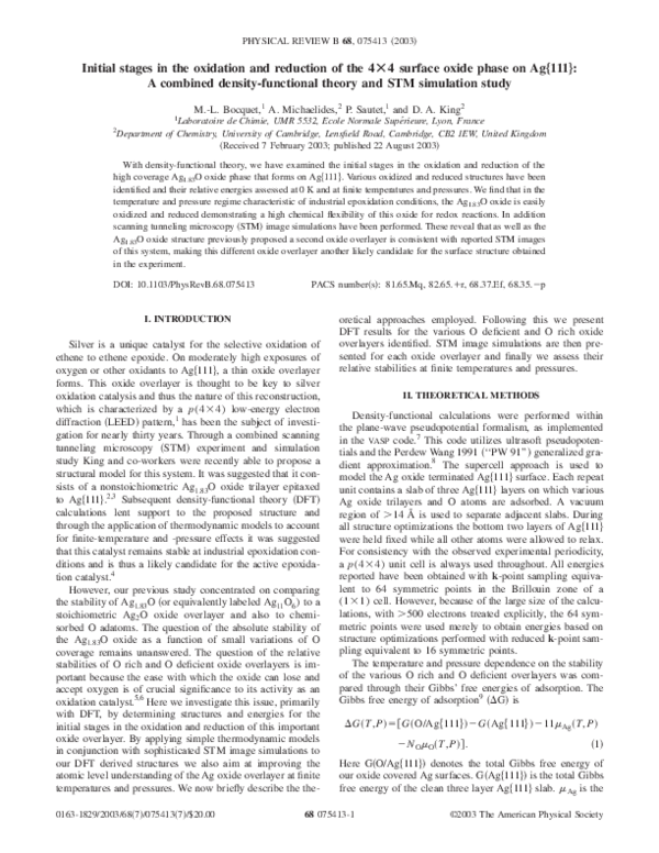 (PDF) Initial stages in the oxidation and reduction of the4×4surface ...