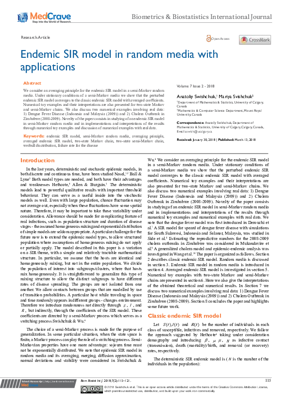 (PDF) Endemic SIR Model in Random Media | Mariya Svishchuk - Academia.edu