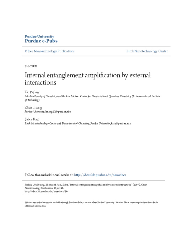 (PDF) Internal entanglement amplification by external interactions