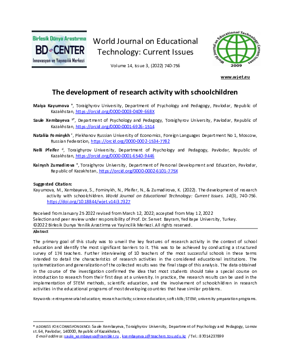 (PDF) The development of research activity with schoolchildren