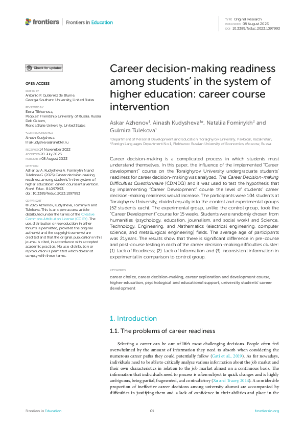 (PDF) Career decision-making readiness among students’ in the system of ...
