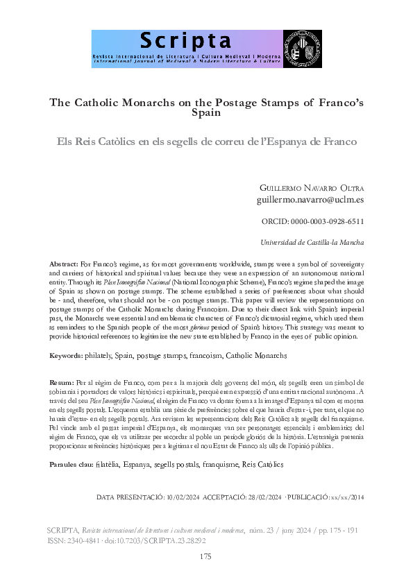 (PDF) The Catholic Monarchs on the Postage Stamps of Franco's Spain