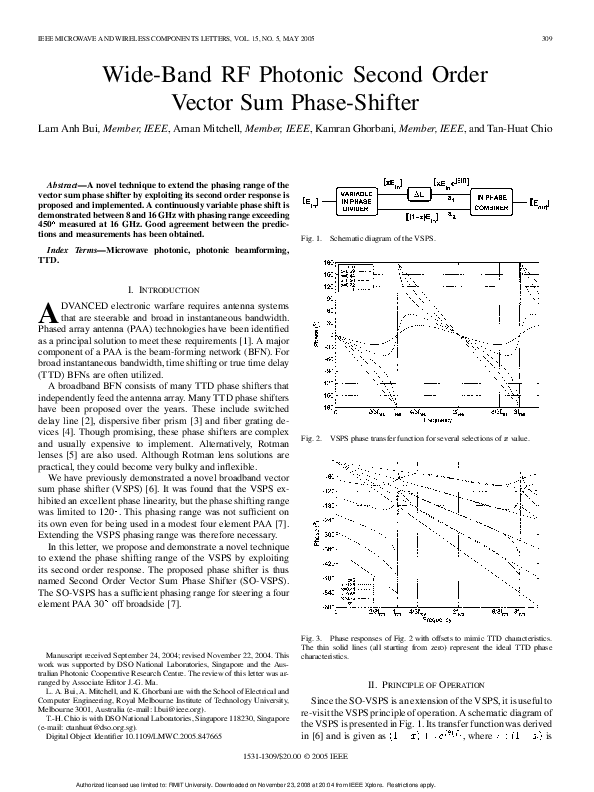 (PDF) Wide-band RF photonic second order vector sum phase-shifter