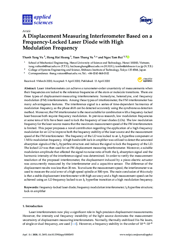 (PDF) A Displacement Measuring Interferometer Based on a Frequency-Locked Laser Diode with High ...