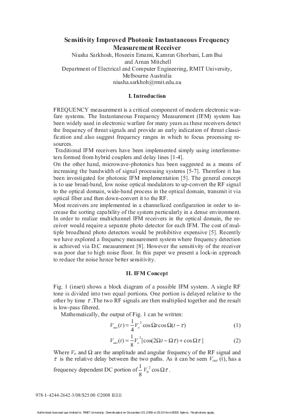 (PDF) Sensitivity improved photonic Instantaneous Frequency Measurement ...