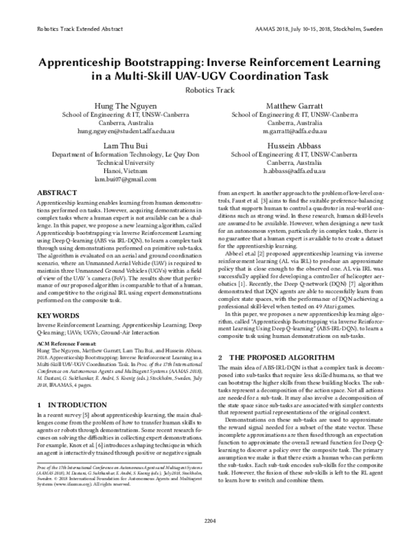 (PDF) Apprenticeship Bootstrapping: Inverse Reinforcement Learning in a Multi-Skill UAV-UGV ...