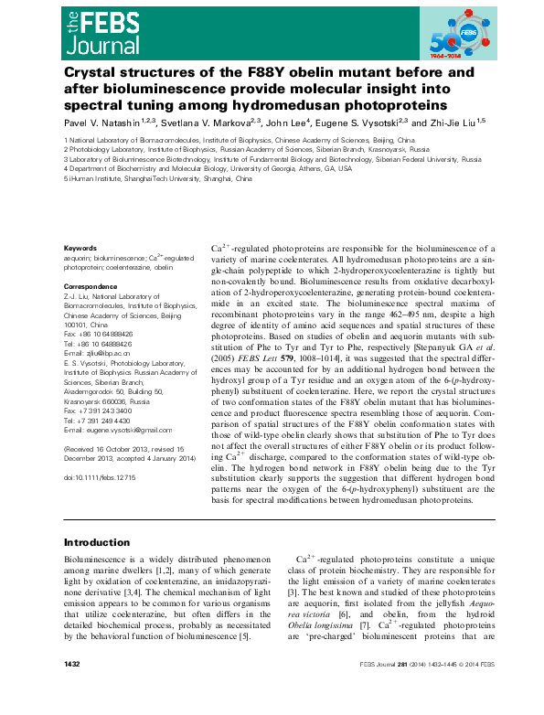 (PDF) Crystal structures of the F88Y obelin mutant before and after ...